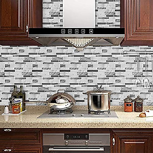 STICKGOO Thicker Design Peel and Stick Tile Backsplash, 12”×12”Stick on Backsplash for Kitchen, Self Adhesive Tile Stickers for Kitchen Backsplash and Bathroom(10 Sheets, Gray)