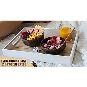N&Nz Coconut Acai Bowls with Wooden Spoon - Set of 2-100% Natural Vegan Friendly- For Serving Salads or Smoothies - Eco Friendly,Handmade Acai Wooden Bowl Made from Coconut Shells(Polished)