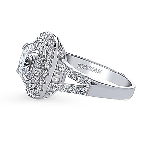 BERRICLE Sterling Silver Halo Wedding Engagement Rings Cushion Cut Cubic Zirconia CZ Statement Cocktail Split Shank Ring for Women, Rhodium Plated Size 6