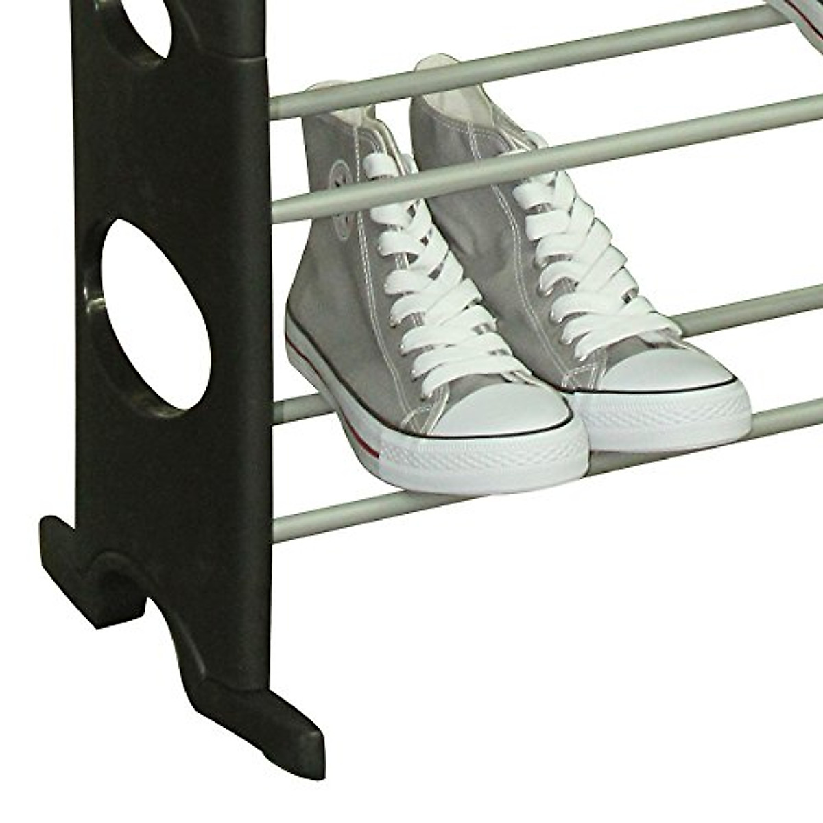 Home Basics Stackable 30 Pair Metal and Plastic Shoe Rack, Shoe Organizer for Entryway, Black