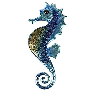 HONGLAND 14.4 Inch Metal Plus Glass Seahorse Wall Hanging Art Decoration-For Outdoor/Indoor/Living Room-Pretty Gifts for Relatives and Friends