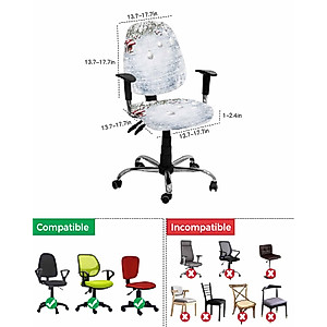 Christmas Ball Office Chair Cover Stretchable Computer Chair Seat Cover Backrest Slipcovers, Stretchable Rotating Desk Chair Seat Cushion Split Protectors Winter Snowy Pine Tree Leaves Farmhouse