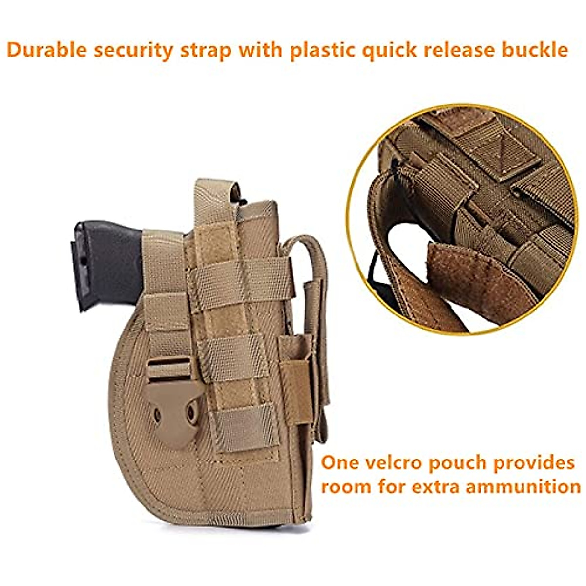 ACEXIER Universal Tactical Gun Holster Right Hand Molle Pistol Holster Combat Airsoft Waist Belt Holster for 1911 45 92 96 G1ock(Khaki)