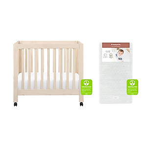 Origami Mini Crib with Pure Core Non-Toxic Mini Crib Mattress with Hybrid Waterproof Cover