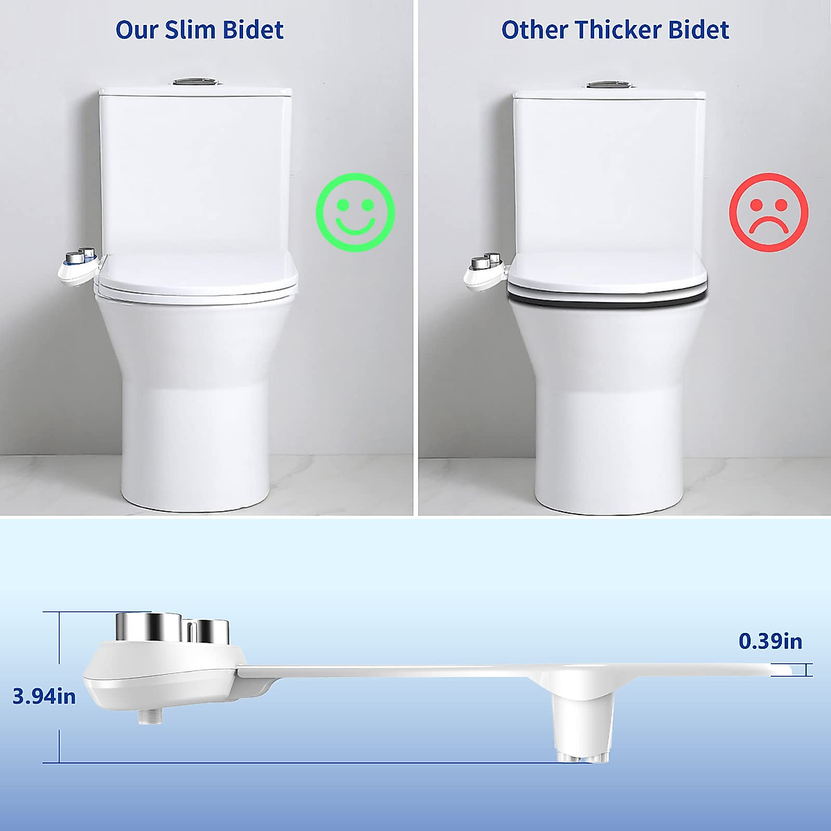 Bidet Attachment for Toilet,Nebulastone Ultra-Slim Bidet Sprayer,Retractable Self-Cleaning Dual Nozzles,Non-Electric Mechanical Bidet Toilet Seat Attachment with Adjustable Water, Blue White Mix
