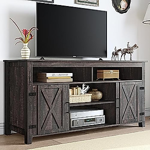 YITAHOME Highboy Farmhouse Barn Door TV Stand for 65 Inch TV, Modern Entertainment Center for 300 lbs, TV Media Console Storage TV Cabinet for Living Room, Dark Rustic Oak, 59.5”