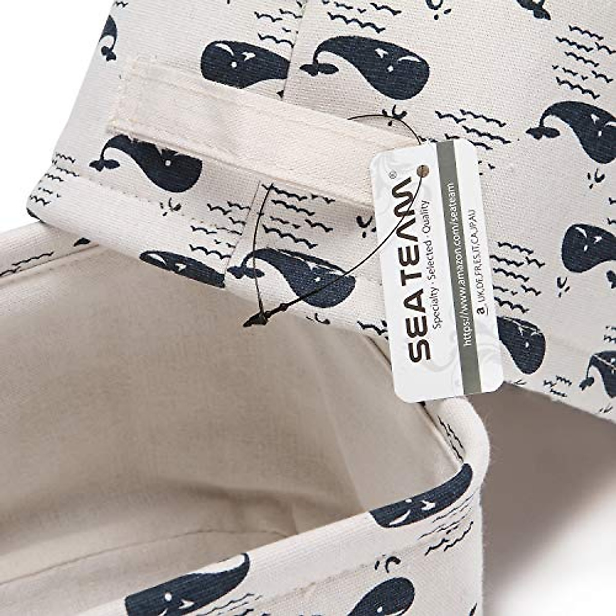 Sea Team Collapsible Square Mini Size Canvas Fabric Storage Bins Shelf Baskets Organizers for Nursery Kids Room, Set of 4 (Whale)