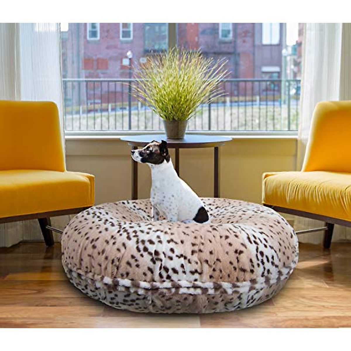 BESSIE AND BARNIE Signature Aspen Snow Leopard Luxury Extra Plush Faux Fur Bagel Pet/Dog Bed (Multiple Sizes)