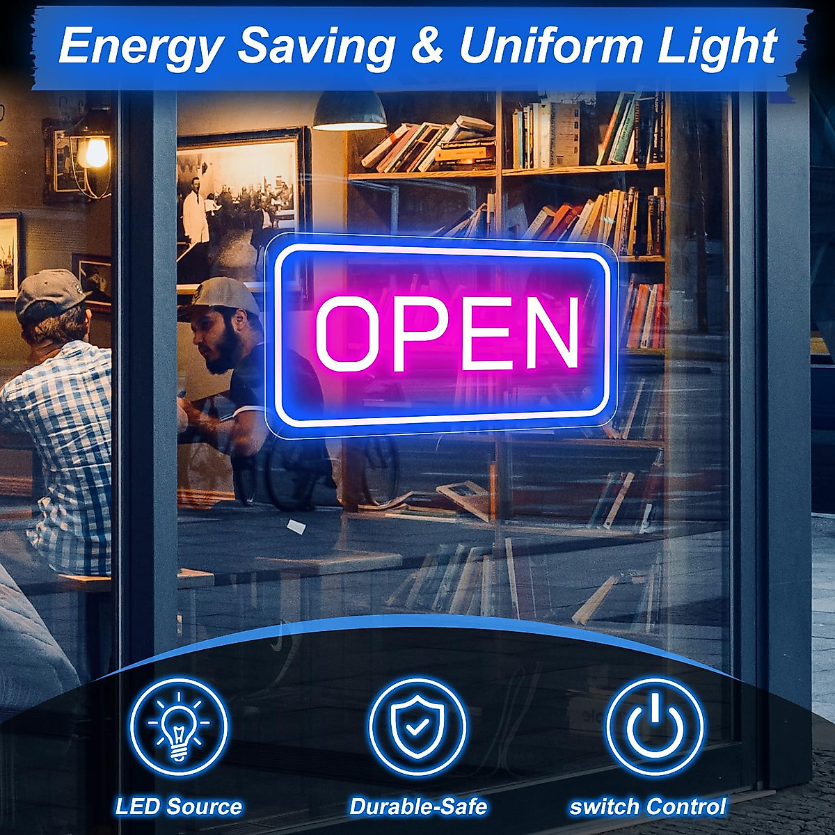 VEIOPGAB Neon Open Signs for Business, 16''x 9'' LED Open Sign, Super Bright Open Neon Sign (Blue&Pink), with ON/OFF Switch & Adapter, Neon Light Up Sign for Window Party Wall Bars Coffee Club Hotel