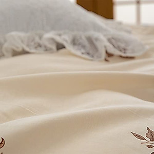 ERZRGA Queen Duvet Cover Flower, 100% Cotton Chic Flower Bedding Sets Queen 3 Pieces Garden Vintage Style Floral Queen Duvet Cover, 1 Duvet Cover and 2 Pillowcases with Zipper Closure (Flower, Queen)