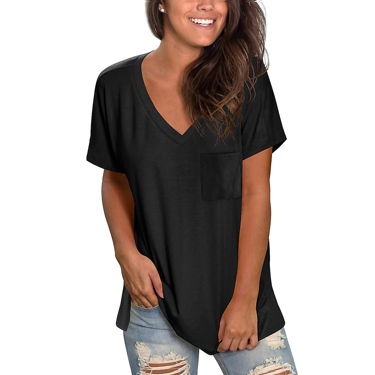 TODOLOR Summer T Shirts for Women Tunic Tops for Leggings Short Sleeve Loose Blouse Plus Size Black 3XL