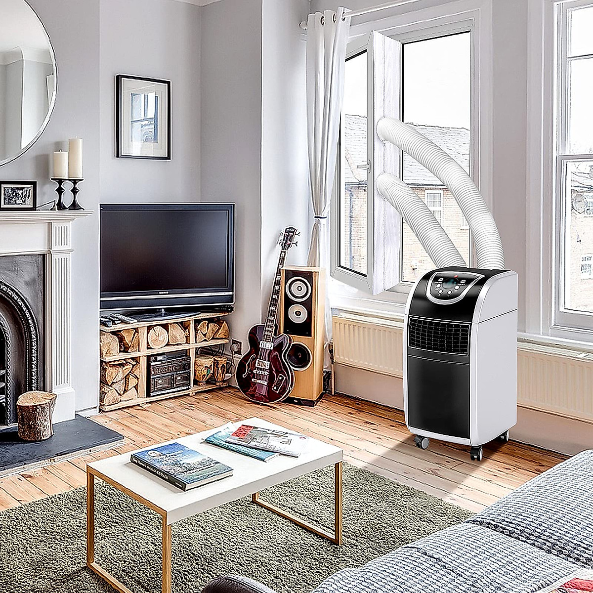 560CM/220" Universal Window Seal for Portable Air Conditioner- Casement Window AC Adapter Portable AC Window Cloth Seal Air Exchange Guards Kit with Zipper to Keep Indoor Cool for a Long Time(White)