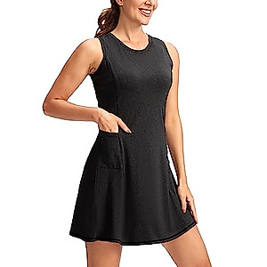 Soothfeel Women's Tennis Golf Dress with Built in Shorts Sleeveless Workout Active Athletic Dress for Women with 4 Pockets (Charcoal, S)