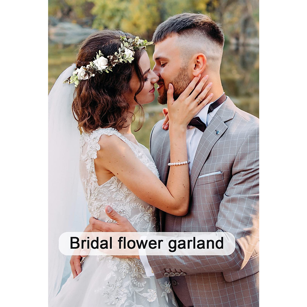 AWAYTR Leaf Flower Crown Garland Headpiece - Hair Floral Wreath Adjustable Flower Headbands for Bridal Wedding Festival Party Flower Leaves Crown (Cream white)