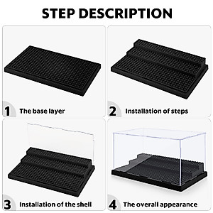 Mlikero 2 Pack Display Case for Minifigures Action Figures Block,Removable Acrylic Minifigure Display Case Box Storage with 3 Movable Steps for Collection Bricks Blocks Toys ,Models Minifigures…