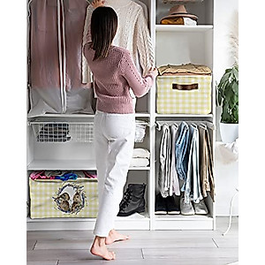 Large Storage Baskets Bins Easter Bunny Wreath Collapsible Storage Box Laundry Organizer for Closet Shelf Nursery Kids Bedroom Spring Happy Easter Yellow Buffalo Plaid