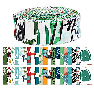 Soimoi 40Pcs Travel Print Precut Fabrics Strips Roll Up 1.5x42inches Cotton Jelly Rolls for Quilting - Multicolor