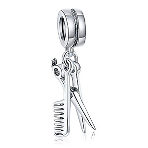 Hairdresser Hair Scissor Comb Salon Hairstylist Pendant Bead 925 Sterling Silver for Pandora & Similar Charm Bracelets or Necklaces