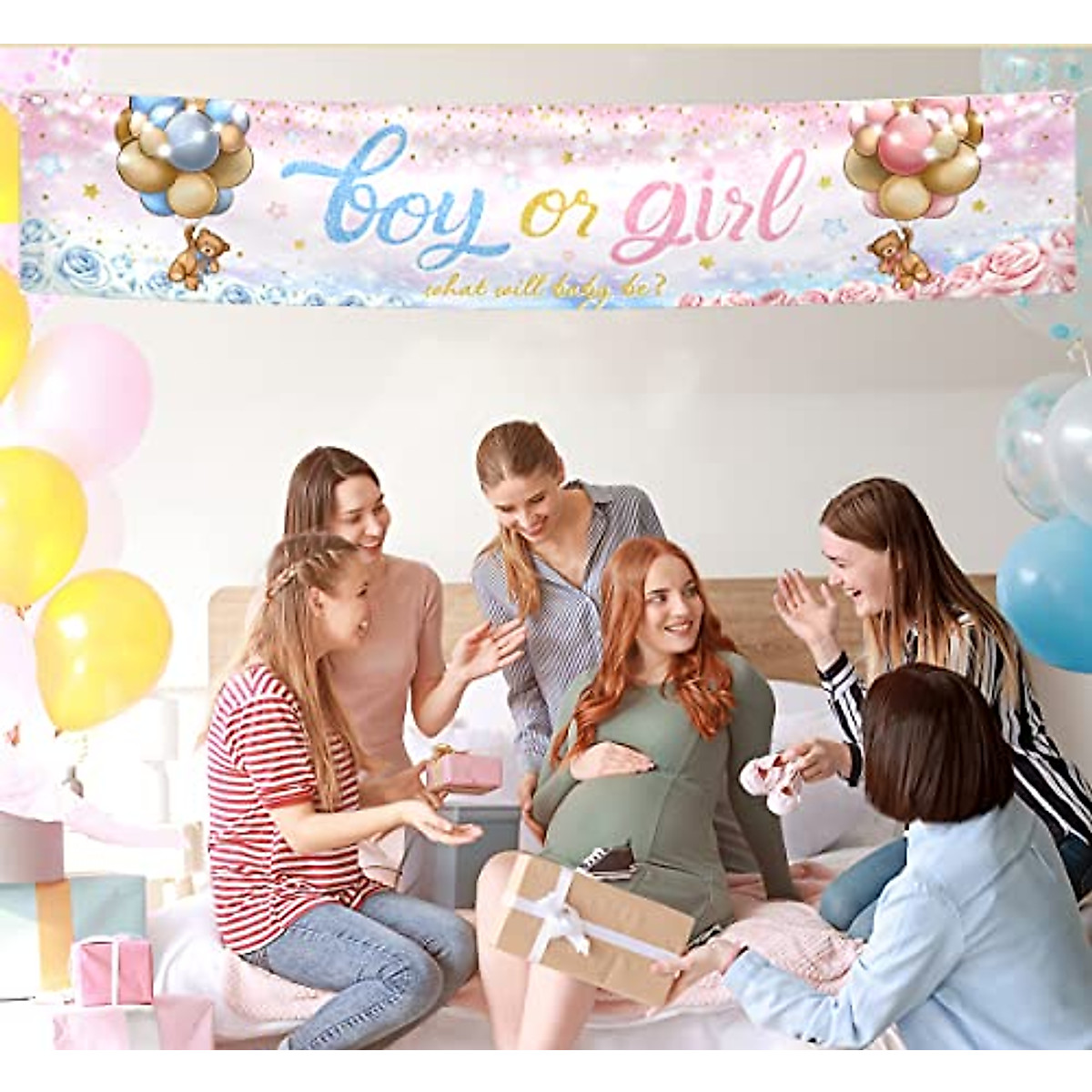 Bear Gender Reveal Decoration-Pink And Blue Bear Baby Shower Banner Decoration,Large Baby Baer Boy Or Girl Yard Sign Banner for Bear Theme Gender Revel Party Decoration