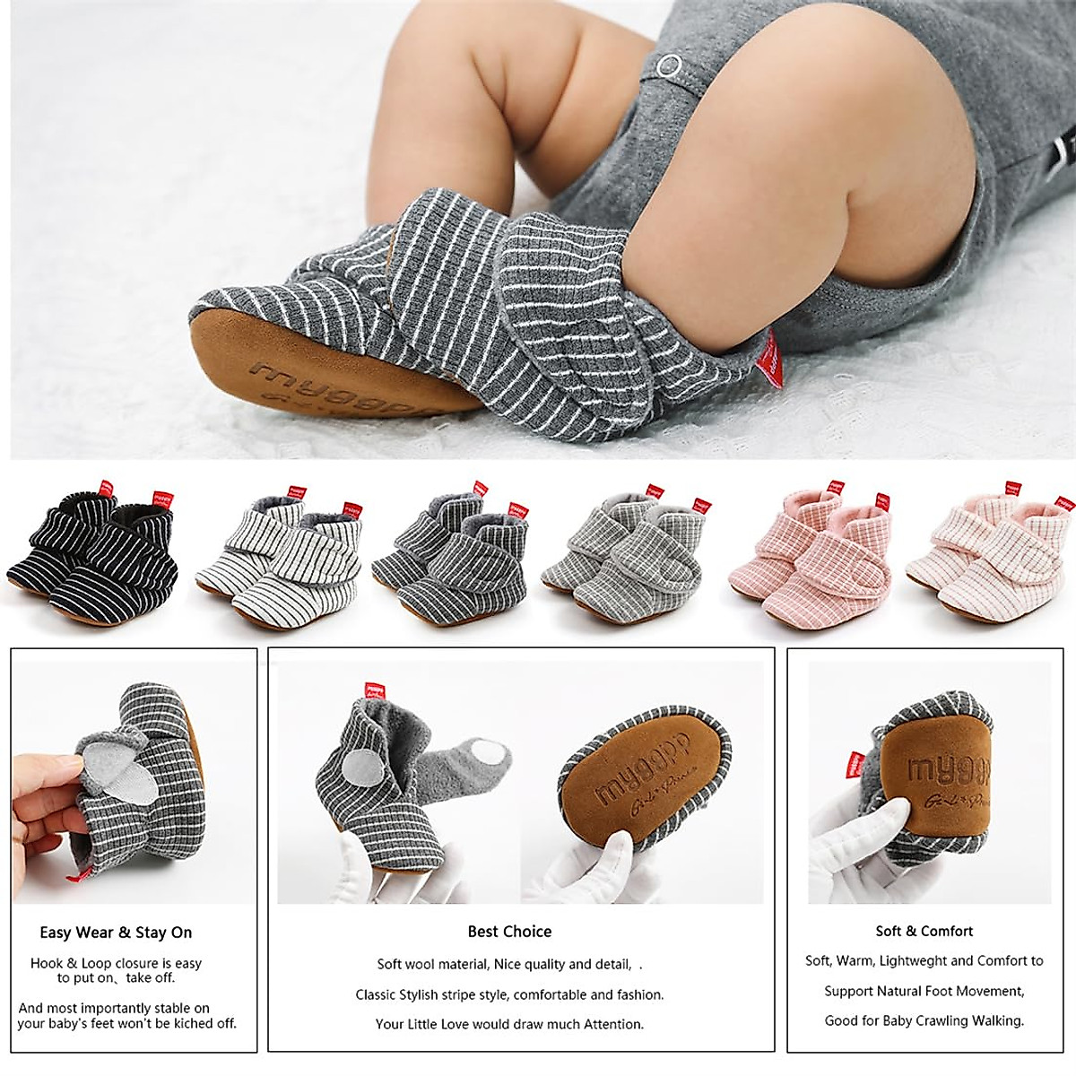 GDSDYM Baby Booties Warm Slippers Soft Cotton Fleece Newborn Crib Sock Shoes Infant Toddler Winter Cozy Footwear B01 Dark Grey