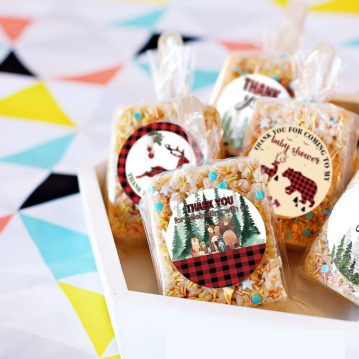 Hilgue Lumberjack Thank You Stickers, Lumberjack Plaid Thank You Stickers, Red Black Buffalo Plaid Christmas Baby Shower Favors Labels Party Decorations Supplies, 2 Inch (Pack of 80) (HL-RBQ-4)