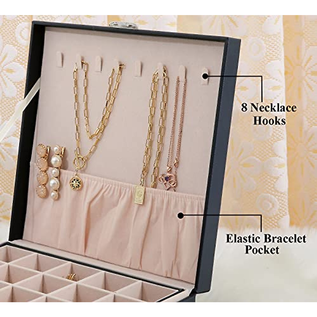 misaya Earrings Jewelry Box Women 50 Slots Jewelry Organizer, Gift for Mom, Earring Holder Organizer for Earrings Rings Necklace, Black