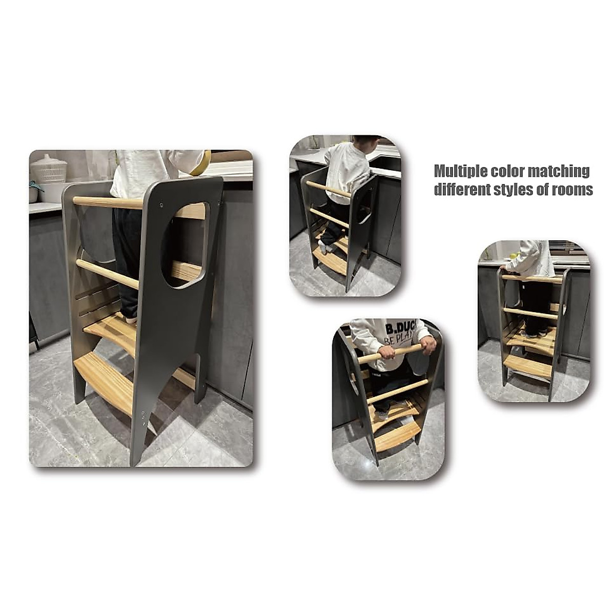 EKOUPLUS Wooden Step Stool for Kids, Premium Toddler Stool Kids Step Stool with Handle and Safety Rail, Perfect for Kitchen, Bathroom and Bedroom