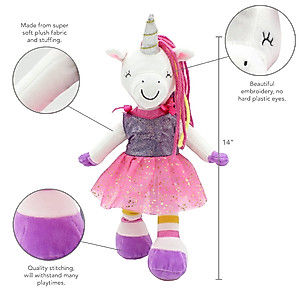 Playtime by Eimmie Plushible Plush Rag Dolls for Girls - Unicorn Baby Doll Stuffed Animals - Toys for Toddlers 4-6 Years Old - Soft Fabric Body - Unicorn for Girls - 14 Inch