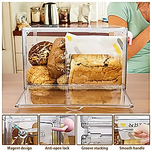 RISICULIS 2PCS Large Bread Box for Kitchen Countertop, Stackable Double Layer Bread Storage Container, Clear Bread Boxes for Kitchen Counter, Bread Keeper for Homemade Bread, Bagel, Muffins, Rolls