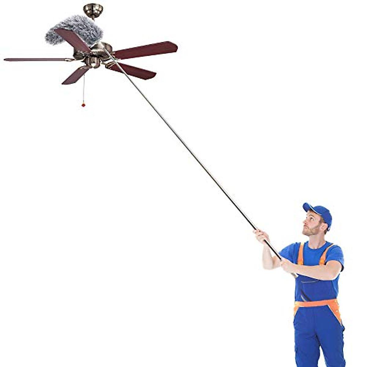 Uwilowe Microfiber Duster with Extension Pole 30 to 100"(Stainless Steel), with Bendable Head, Telescoping Extendable Long Dusters for Cleaning Ceiling Fan, Keyboard, Furniture, Cars