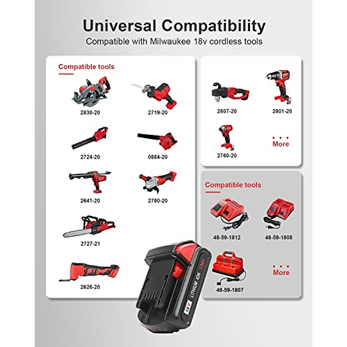TeenPower Replacement for Milwaukee M18 Battery 18V 3000mAh 2/pk 48-11-1820 48-11-1840 48-11-1850 48-11-1828 48-11-1862 48-11-1852 48-11-1812