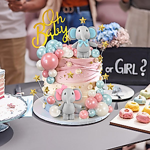 49 PCS Elephant Cake Decoration Oh Baby Cake Topper Pearl Balls Cake Picks Mini Milk Bottle Star Cake Topper for Elephant Theme Birthday Party Supplies Gender Reveal Party Supplies