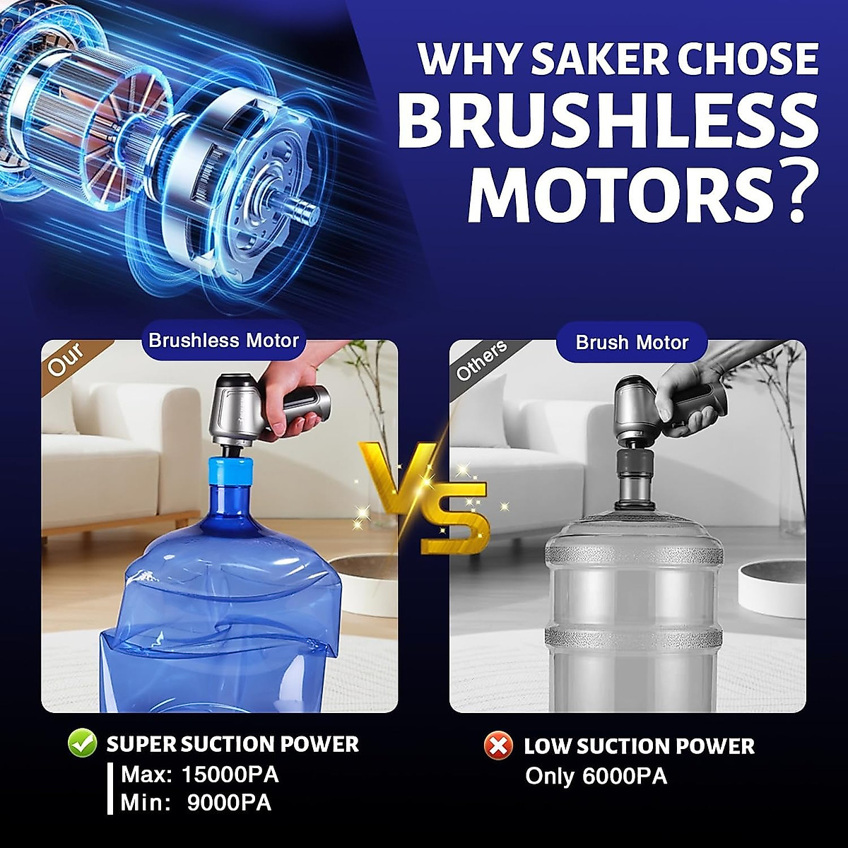 BENJEN Mini Car Vacuum Cleaner, 15000PA High Power, 3 in 1 Handheld Vacuum Cleaner with Brushless Motor, Portable Cordless Vacuum Cleaner for Car, Office and Home Cleaning