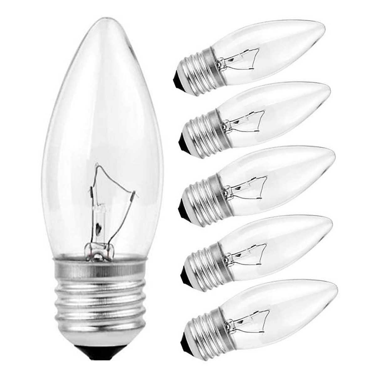 MMBGJKG 40W Incandescent Torpedo Tip Chandelier, Incandescent Clear Dimmable Light Bulbs and Medium E26 Candelabra Base,Transparent Candle Light Bulbs for Chandeliers, Ceiling Fan Lights (6)