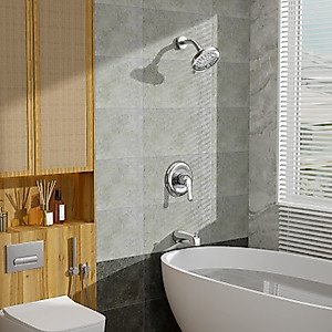 Esnbia Shower Tub Kit, Tub and Shower Faucet Set（Valve Included) with Rain Shower Head and Tub Spout, Single-Handle Tub and Shower Trim Kit,Chrome