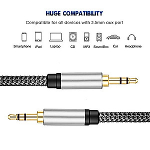 Aux Cable 1Ft,Tan QY 3.5mm Male to Male Auxiliary Audio Stereo Cord Compatible with Car,Headphones, iPods, iPhones, iPads,Tablets,Laptops,Android Smart Phones& More(1Ft/0.3M,Silver)
