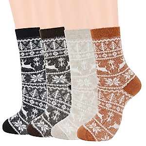 Mens Wool Socks Soft Warm Cozy Socks for Fall Winter Hiking Socks Cashmere Athletic Boot Socks for Men 4/2deer (Size 6-9)