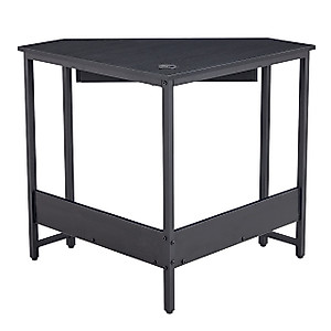 LKKRO Triangle Computer Desk,Corner Desk with Smooth Keyboard Tray& Storage Shelves,Compact Home Office,Small Desk with Sturdy Steel Frame As Workstation for Small Space,Black,28.34''L 24''W 30.11''H