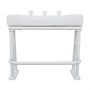 Fishmaster Original Leaning Post for Center Console Fishing Boats – Three Rocket Launcher Rod Holders, Rectractable Footrest, Flow Through Foam – White Upholstery/White Powder Coat