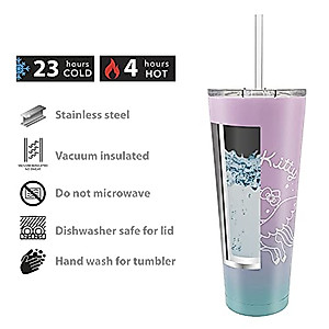 Zak Designs Sanrio Hello Kitty Vacuum Insulated Stainless Steel Travel Tumbler with Splash-Proof Lid, Includes Reusable Plastic Straw and Fits in Car Cup Holders (18/8 SS, 25 oz)
