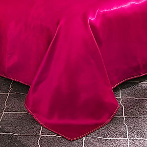 Sisher 5Pcs Silk Comforter Set Queen Bedding Set Red Satin Silky Soft Bed in A Bag Luxury Quilt Comforter&Sheets (1 Comforter, 2 Pillowcases, 1 Flat Sheet, 1 Fitted Sheet)