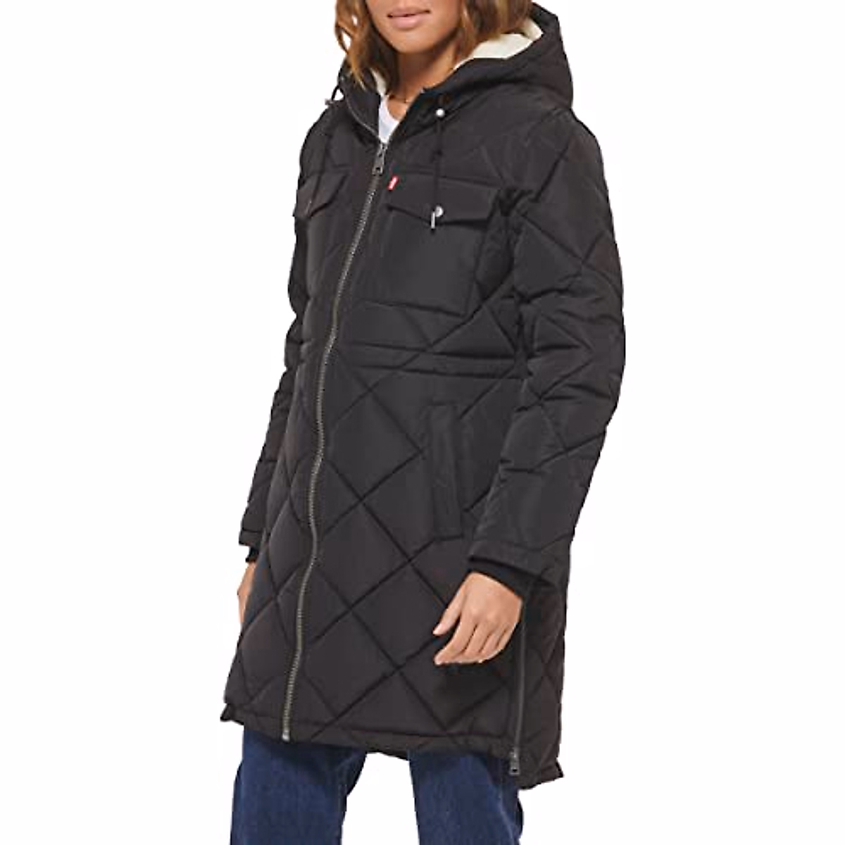 Levi's Women's Soft Sherpa Lined Diamond Quilted Long Parka Jacket (Standard & Plus Sizes), Black, XX-Large
