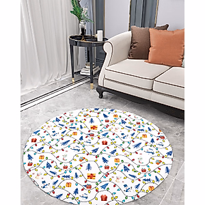 Colorful Christmas Fluffy Round Area Rug Carpets 5ft, Plush Shaggy Carpet Soft Circular Rugs, Non-Slip Fuzzy Accent Floor Mat for Living Room Bedroom Nursery Home Decor Xmas Snowman Pine Tree