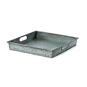 Benzara Square Galvanized Metal Tray with Handle