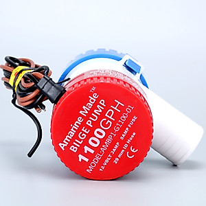 Amarine Made Bilge Pump, 12v Boat Pump 1100gph Marine Boat Bilge Pumps, Fully Submersible Pump for Ponds, Pools, Fishing Boats, RV and Marine Use