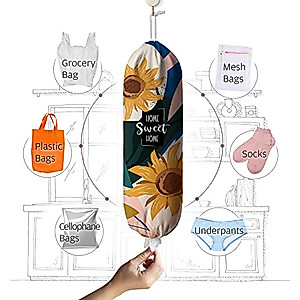 Sunflower Plastic Bag Holder and Dispenser, Sweet Home Grocery Bags Organizer,Garbage Trash Shopping Bag Storage Carrier,Sunflower Kitchen Décor,Gifts for Women Friends yellow 23"x9"