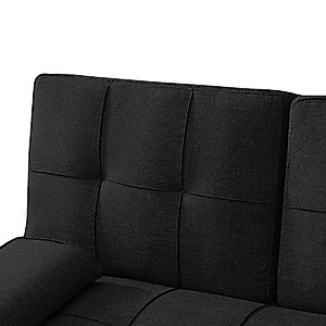 QCHANER Modern Convertible Folding Futon Sofa Bed, Fabric Home Recliner Loveseat Folding Daybed Guest Bed with Cup Holders for Compact Living Space, Apartment, Dorm, Bonus Room, Black