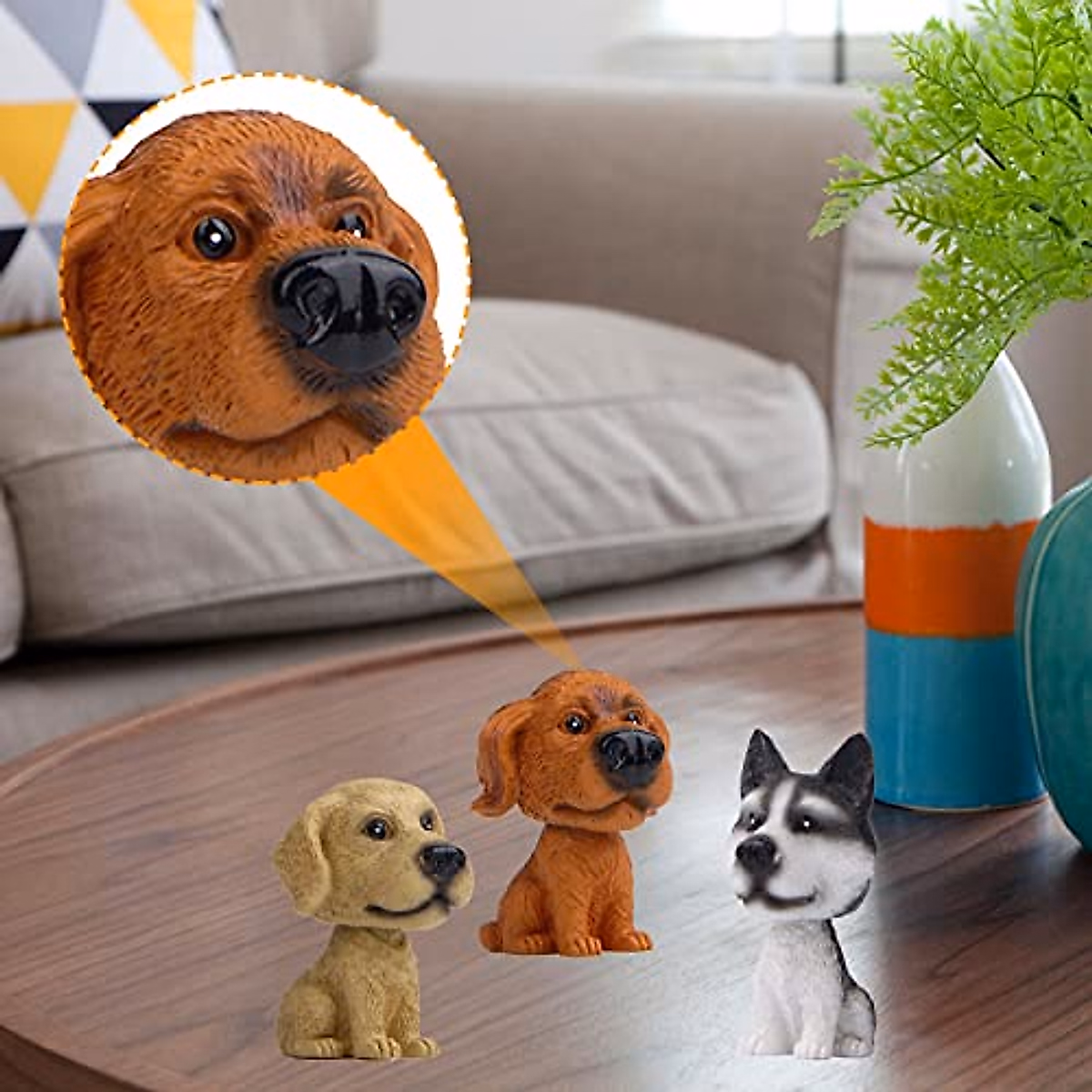 pulunto Resin Bobbing Head Dog Car Ornaments, Mini Bobblehead Puppy Figures Dashboard Crafts Gift Decor for Car Vehicle Desk Tabletop Office