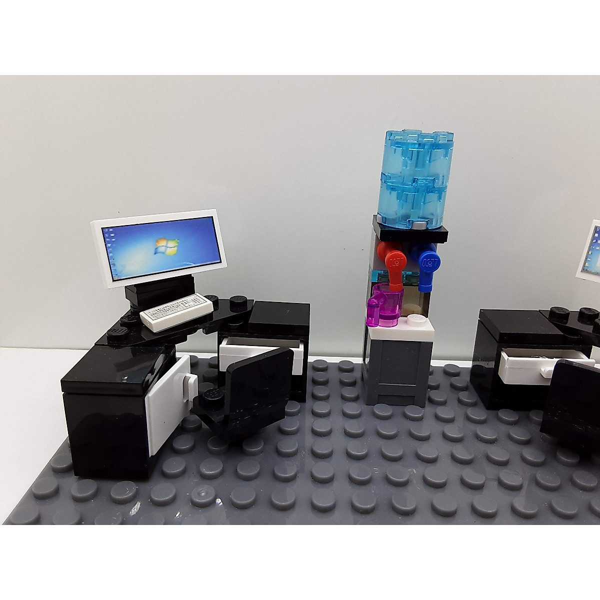 CUSTOM TOYS & HOBBIES INC Building Bricks Businessman Lawyer Full Office Setup 2 L Desks Keyboards Computers Water Cooler & Minifigure Miniature AFOL Holiday Birthday Gift for Kids