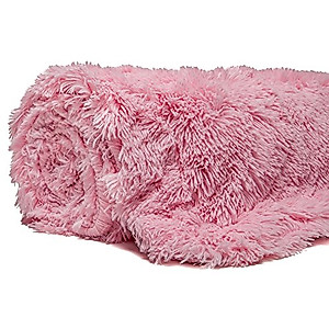 Chanasya Fuzzy Shaggy Faux Fur Throw Blanket and Pillow Cover 3-Piece Set - Lightweight Plush Sherpa Throw (50x65 Inches) and 2 Matching Throw Pillow Covers (18x18 Inches) for Bed Couch - Pink